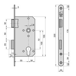 Basi 9250-5521 insteek deurslot 20mm # - Schins Leder BV